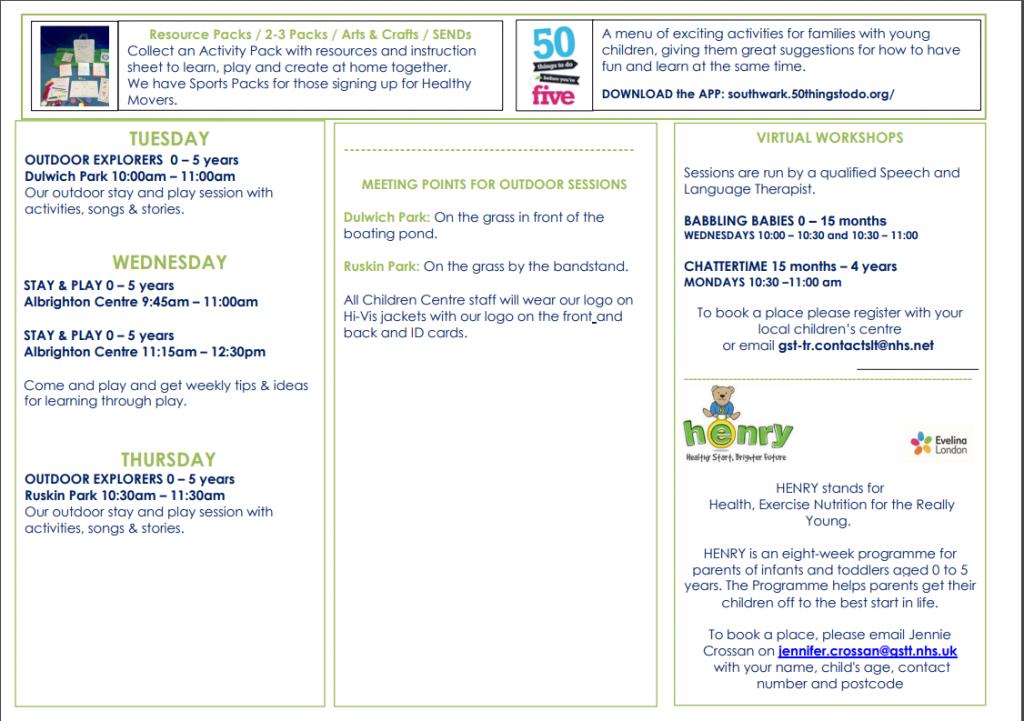 Spring Half Term timetable 2021 – Camberwell & Dulwich Children and ...